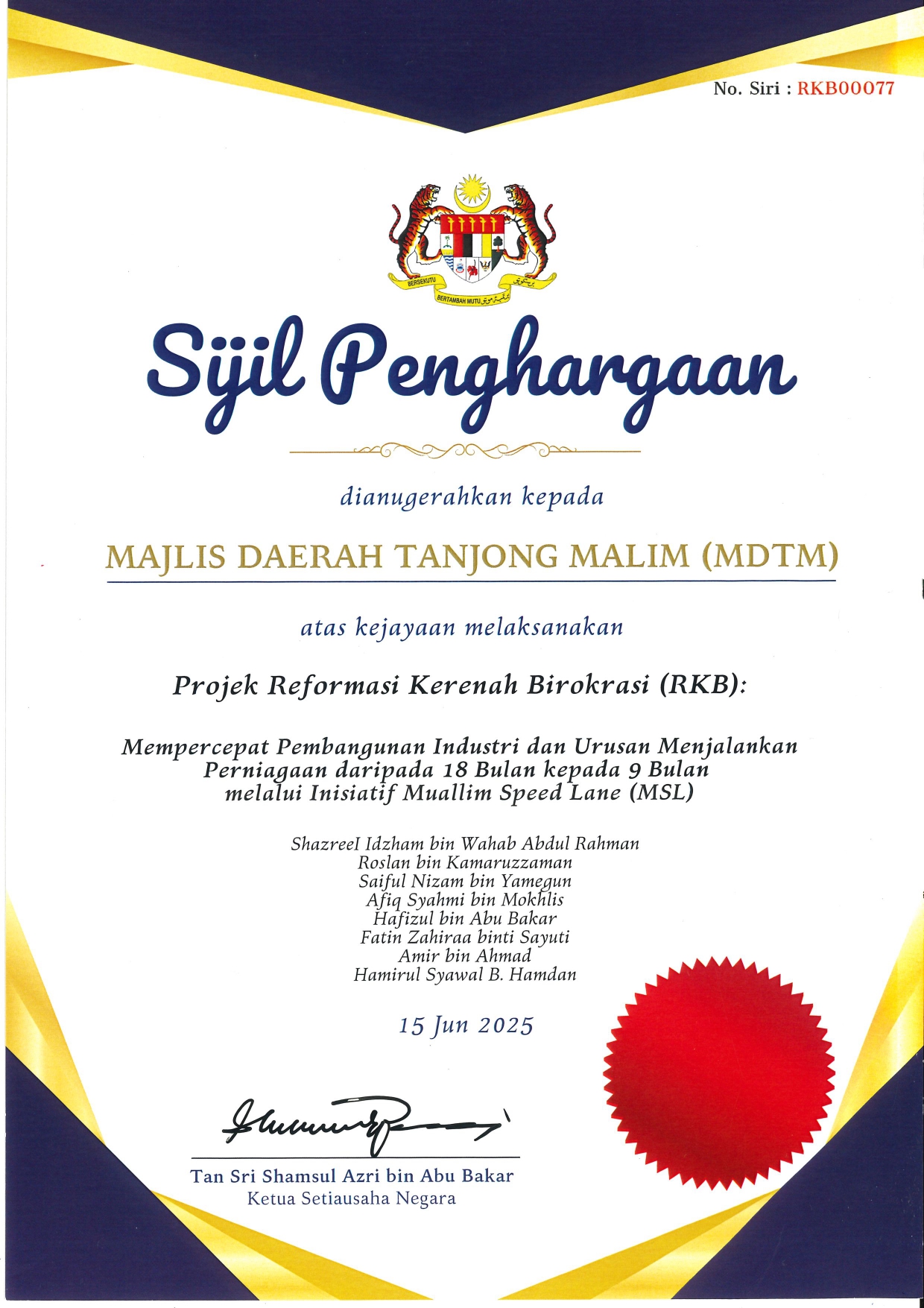 Tanjong Malim District Council - PROJEK REFORMASI KERENAH BIROKRASI ...